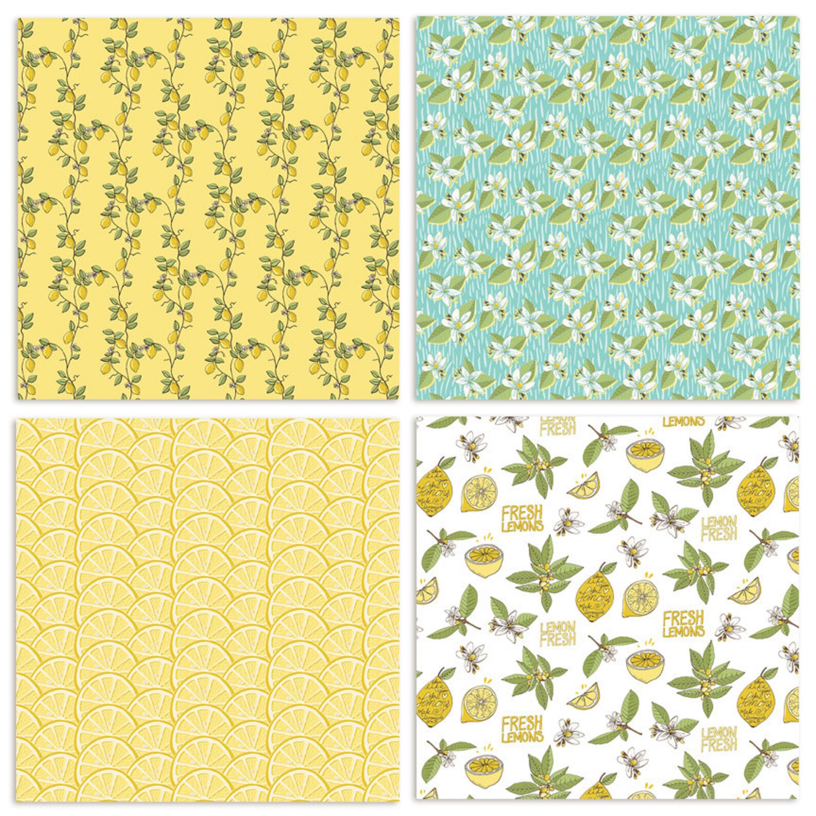 Lemon Digital Paper Blue Gingham Polkadot Yellow Patterned | Etsy