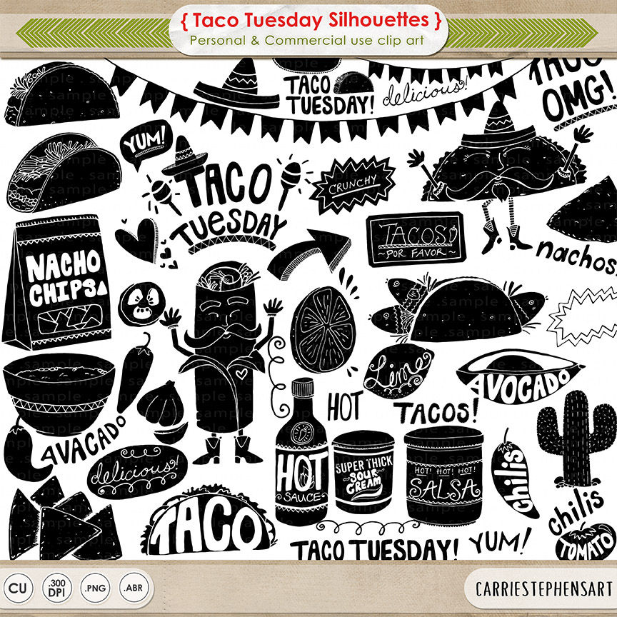 Taco Tuesday Line Art Cinco De Mayo Digital Graphics Mexican - Etsy Canada