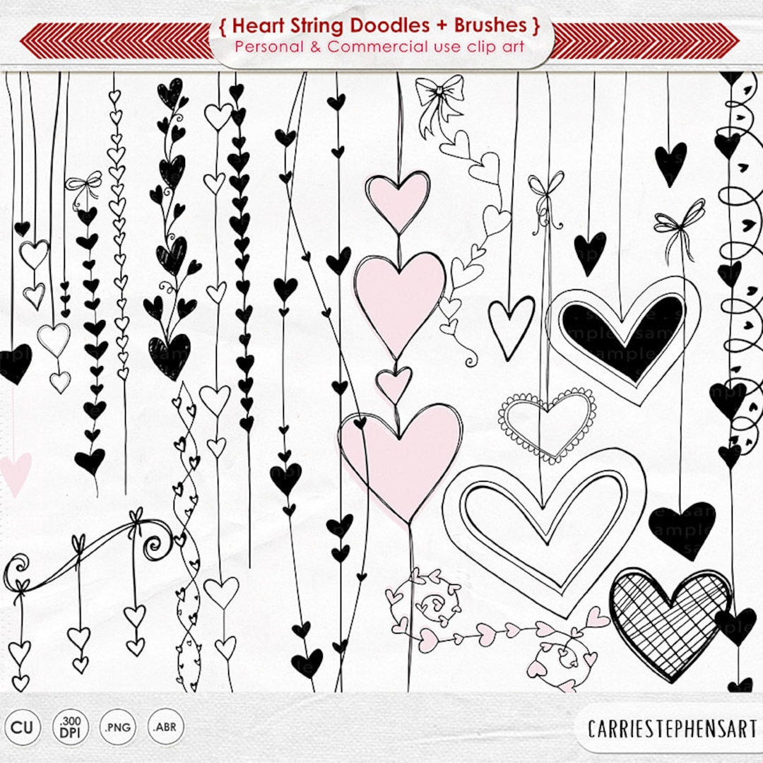 Heart Clipart PNG, Valentine Digital Stamps, Doodle Heart Strings ...