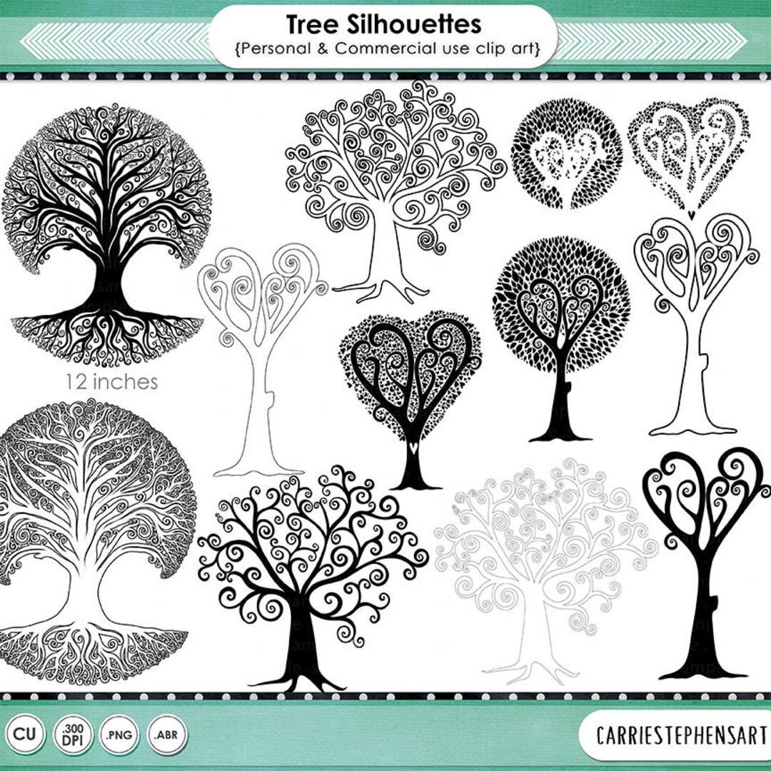 Whimsical Tree Clip Art, Tree of Life Silhouette, Photoshop Brush ...