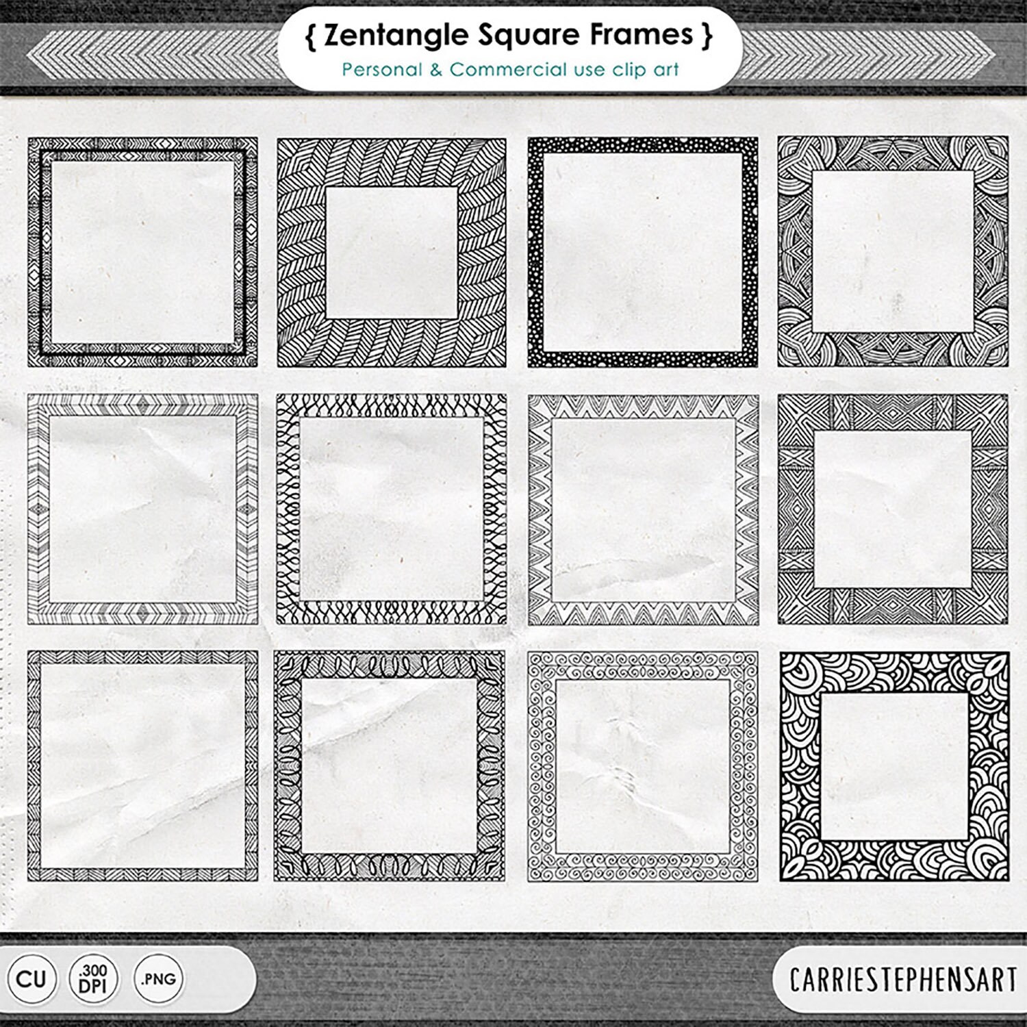 Square Zen Doodle Frame Clip Art Set with Intricate Geometric | Etsy