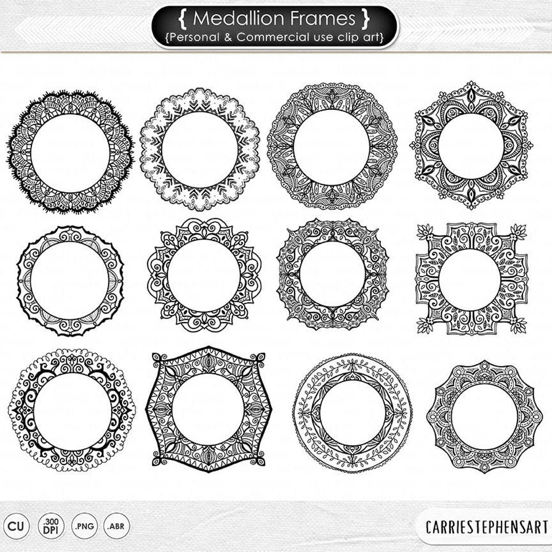Medallion Frame Clip Art, Mehndi Circle Borders, Monogram Digital ...