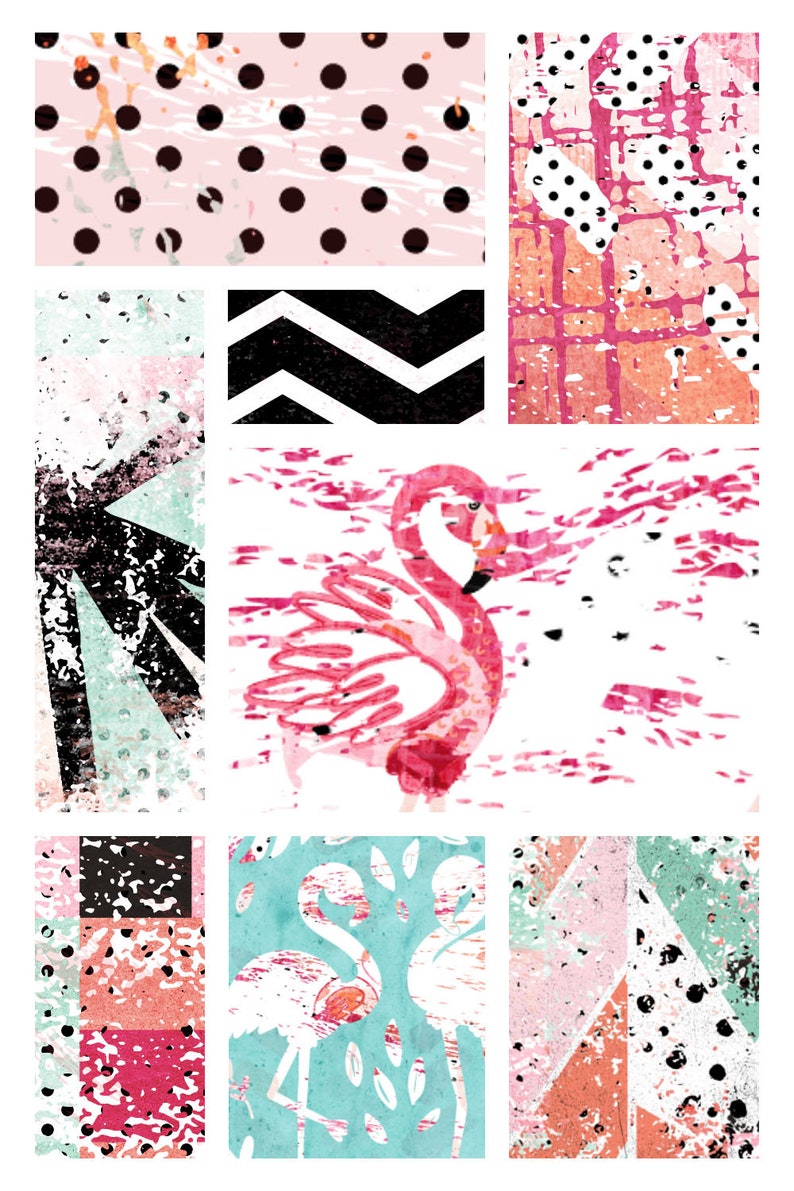 Flamingo Digital Paper Patterns Pink Black Shabby Chic | Etsy