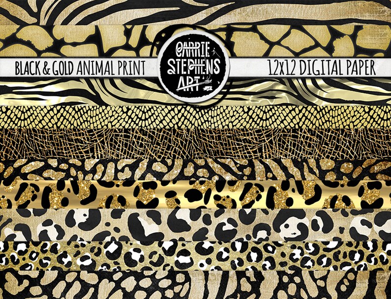 Black & Gold Animal Print Digital Paper Patterns - Etsy Canada