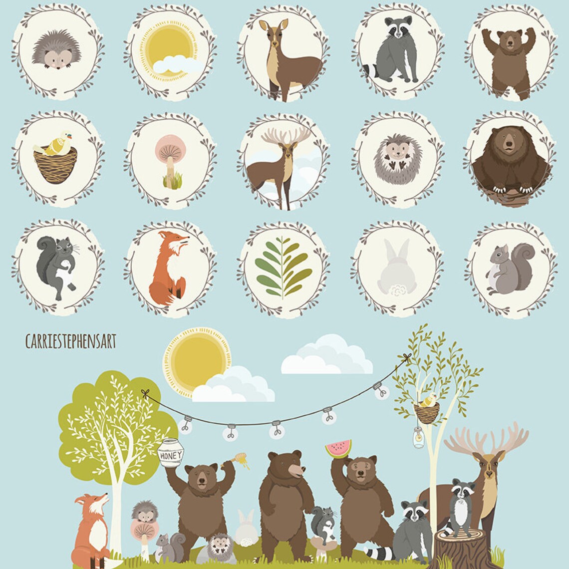Woodland Animal Clipart Forest Friends Fox Bear Clip Art | Etsy