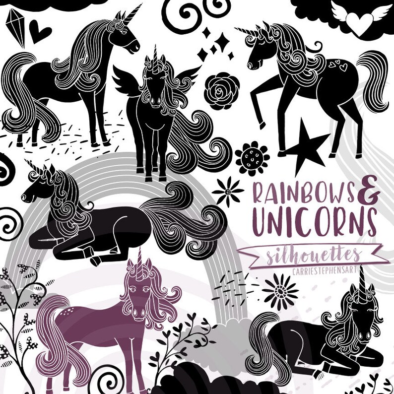 Unicorn Line Art Illustrations Printable Digital Stamps - Etsy