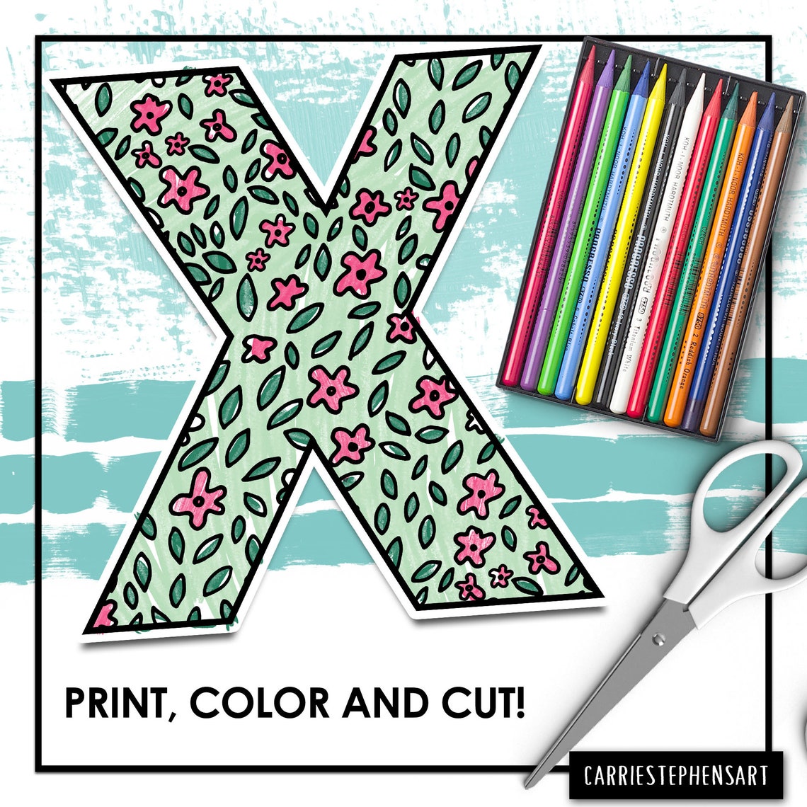 Tiny Flowers Alphabet Clipart, PRINTABLE Bulletin Board Letters, Black ...