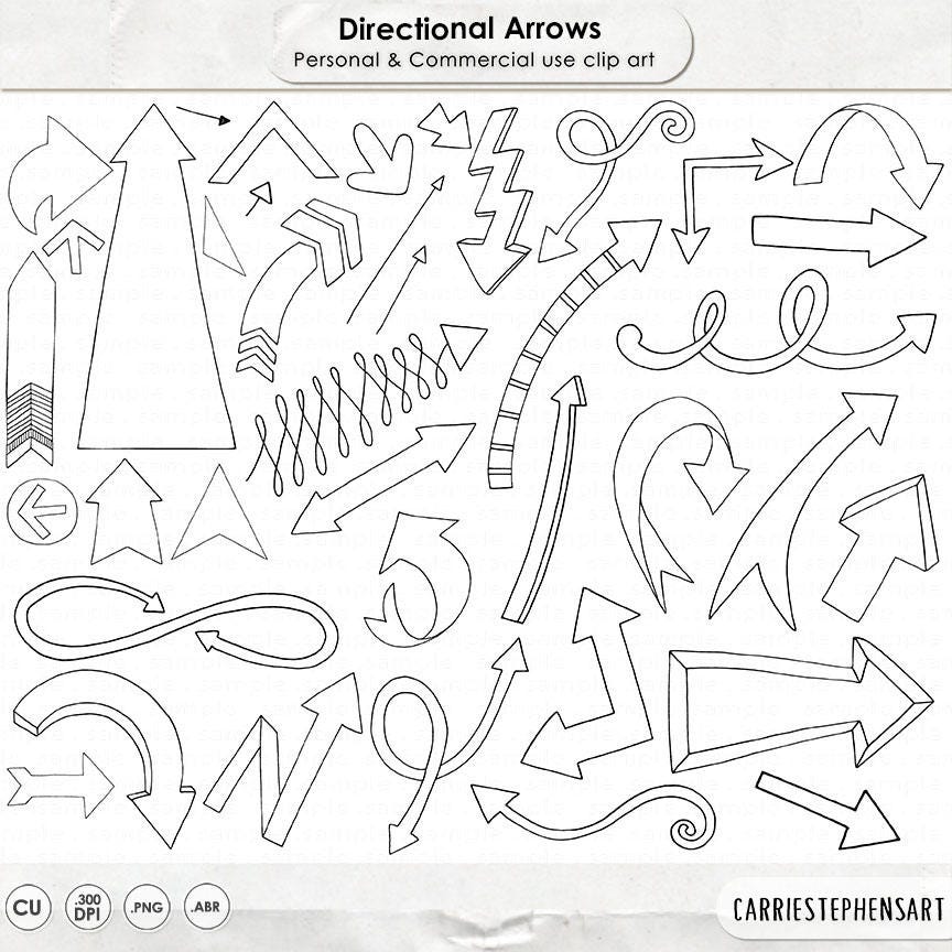 Arrow Doodle Clipart Hand Drawn Digital Stamps Arrows Line - Etsy Canada