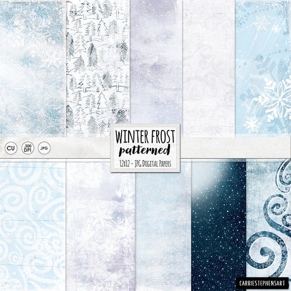 Frozen Winter Digital Paper, Snowflake Pattern Backgrounds ...