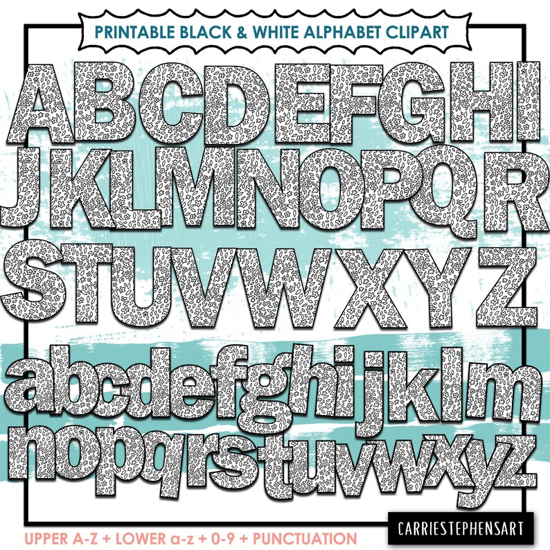 Tiny Flowers Alphabet Clipart, PRINTABLE Bulletin Board Letters, Black ...