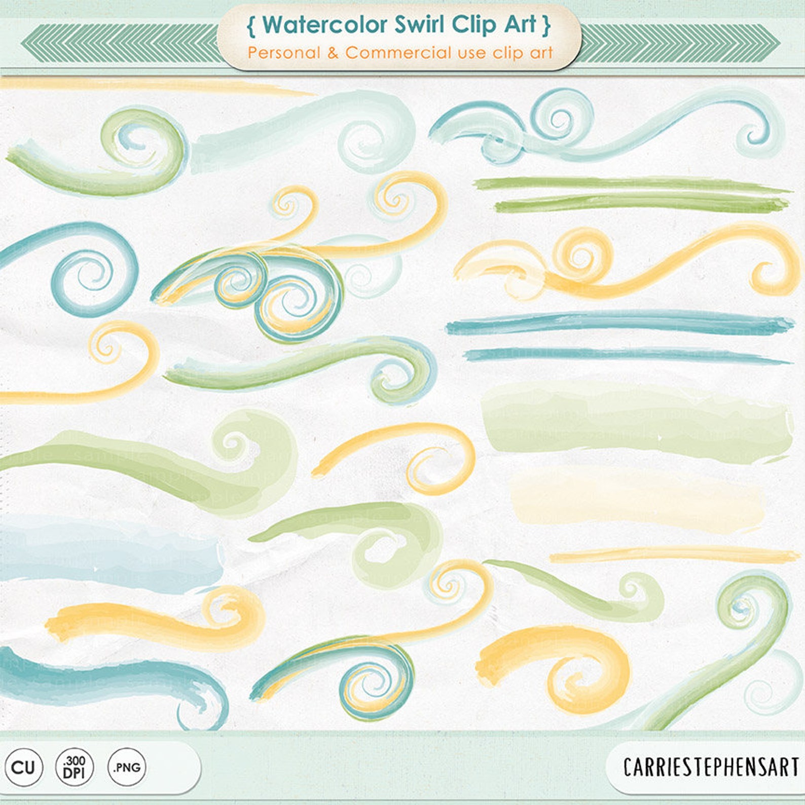 Digital Watercolor Swirl Clip Art, Decorative Design Borders, Baby Blue ...