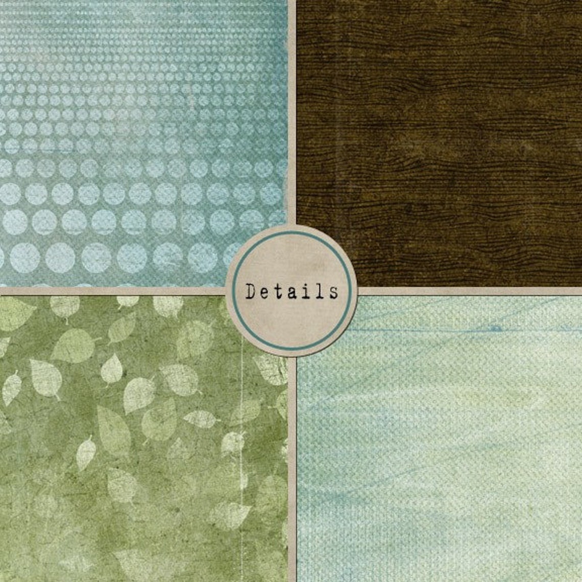 Teal, Green & Brown Textured Digital Papers, Wood Grain Patterned ...