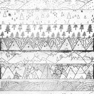 Black & White Digital Paper, Mountain Background Pattern Printable ...