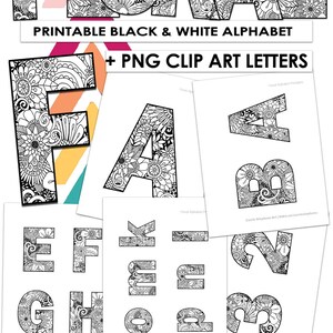 Floral Doodle Alphabet Clipart, Flower Printable Bulletin Board Letters ...