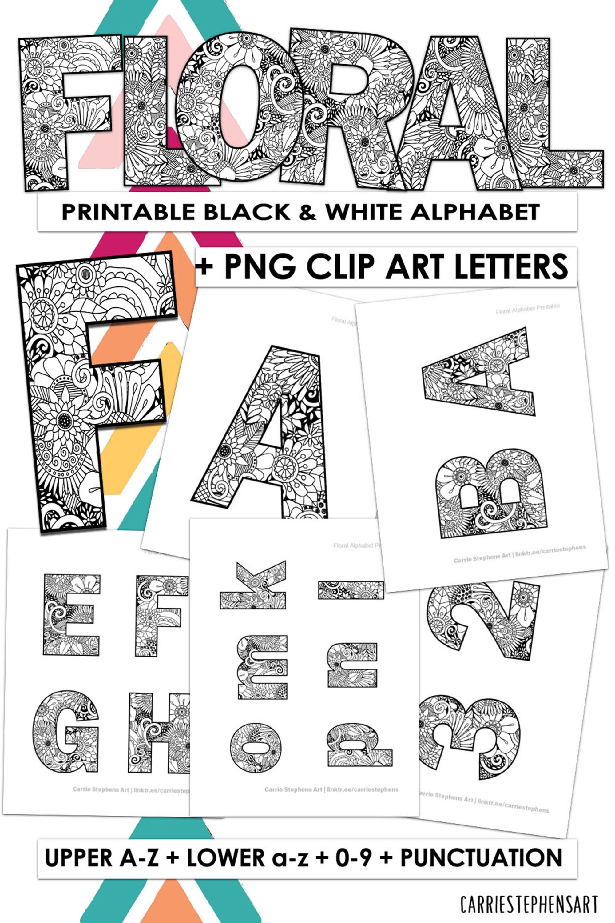 Floral Doodle Alphabet Clipart Flower Printable Bulletin - Etsy