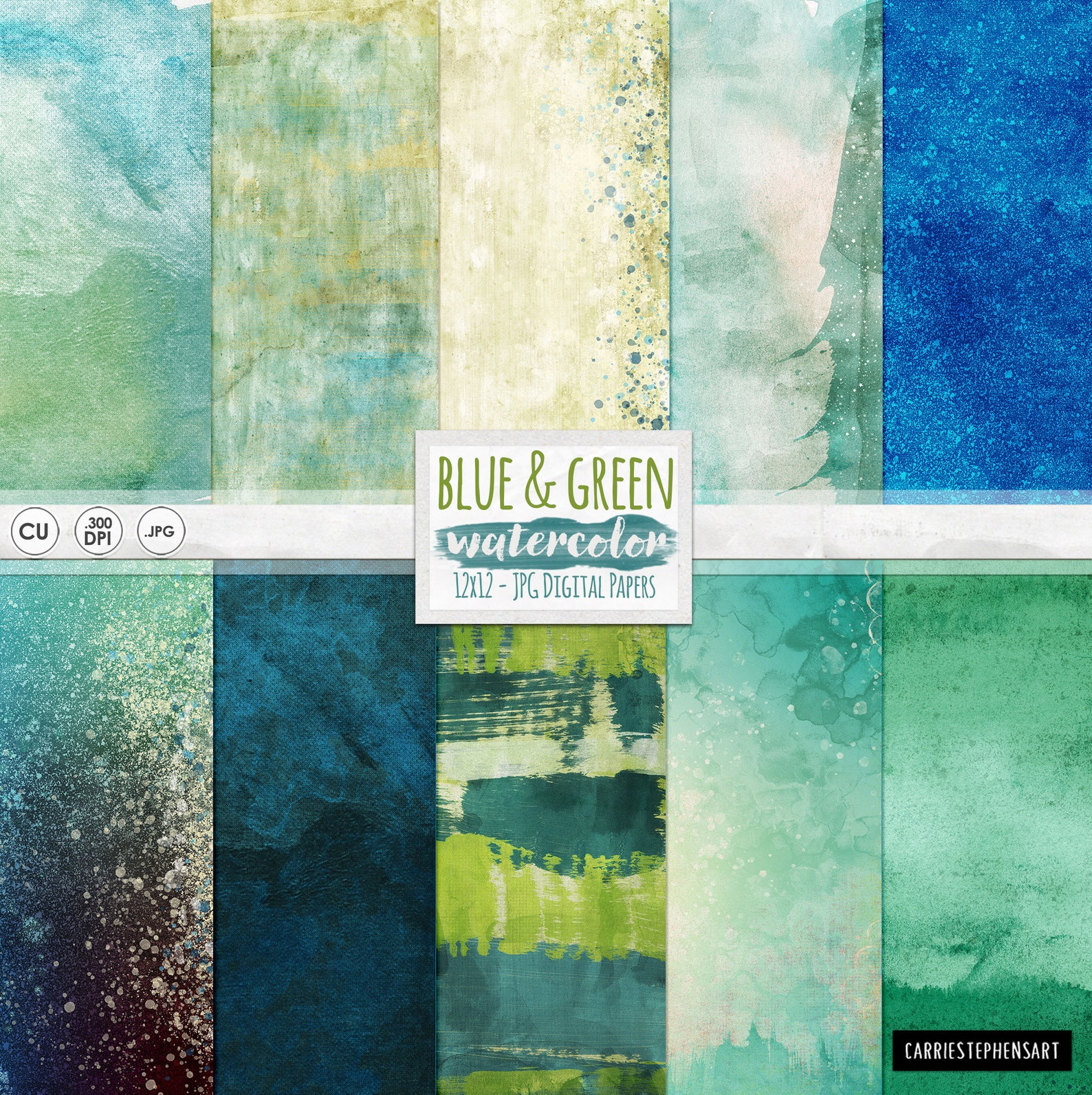 Blue & Green Watercolor Digital Paper Aqua Teal Background - Etsy