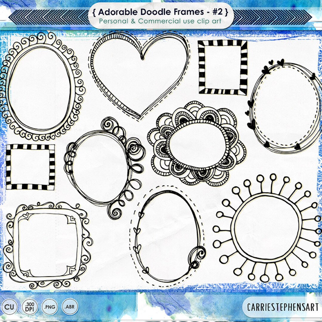 Boho Doodle Frame Clipart, Digital Border Graphics, Whimsical Circle ...
