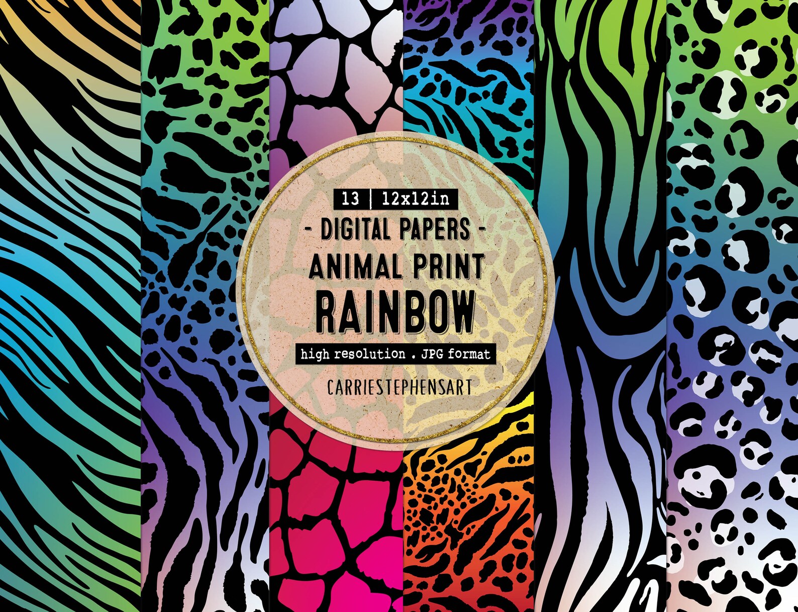 Wild Animal Print Digital Paper Exotic Rainbow Leopard | Etsy