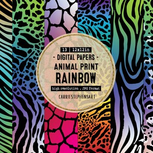 Wild Animal Print Digital Paper, Exotic Rainbow Leopard Pattern ...