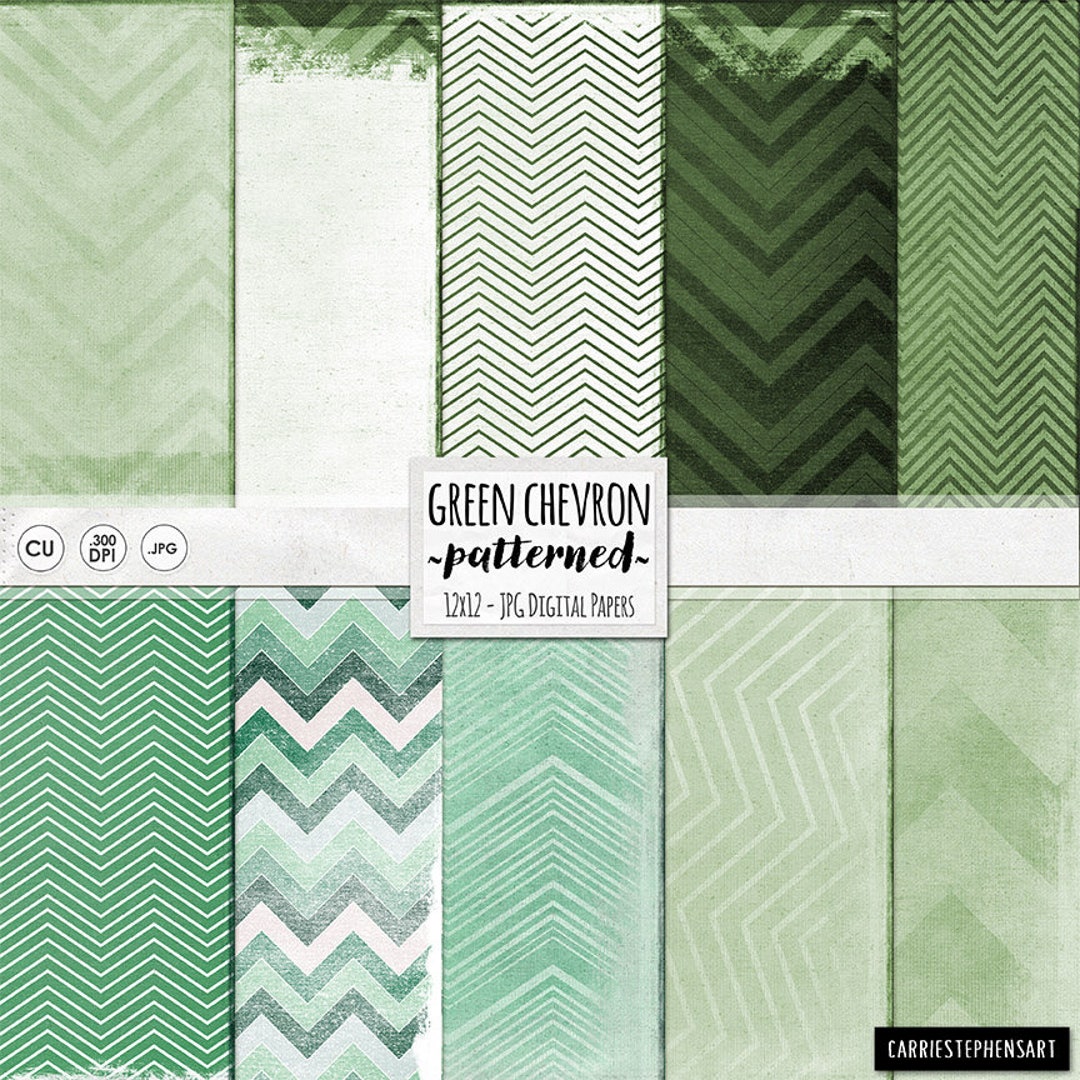 Forest Green Chevron Digital Paper Pack, St Patricks Day, Emerald Green ...