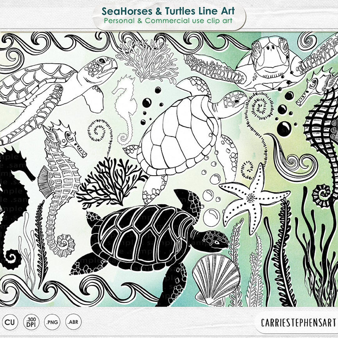 Seahorse & Sea Turtle Clipart Images, Aquarium Animal Printable Digital ...
