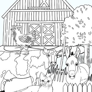 Farm Animal Line Art Images, Cute Animal Clipart, Hand-drawn Doodles ...