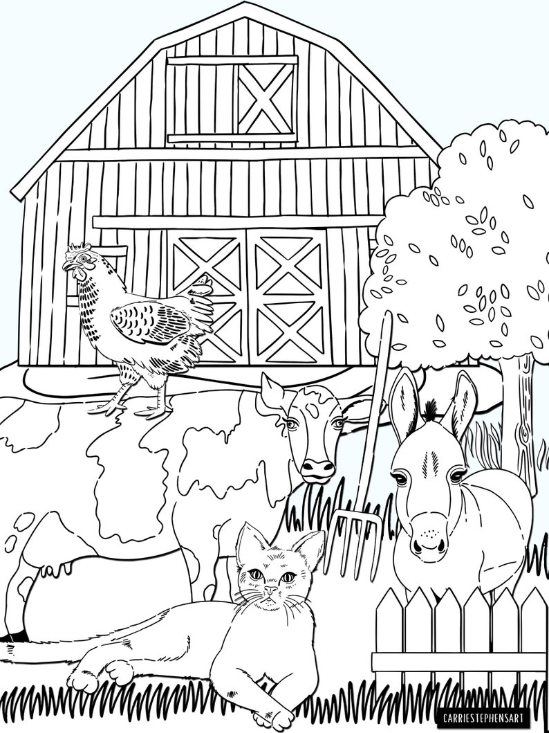 Farm Animal Line Art Images Cute Animal Clipart Hand-drawn | Etsy