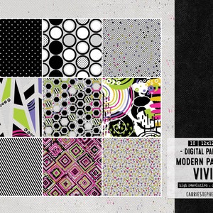 Modern Geometric Pattern Scrapbook Paper, Vivid Pink Digital Background ...