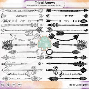 Boho Arrows Clipart, Tribal Design, Arrow Clipart Doodle, Hand Drawn ...