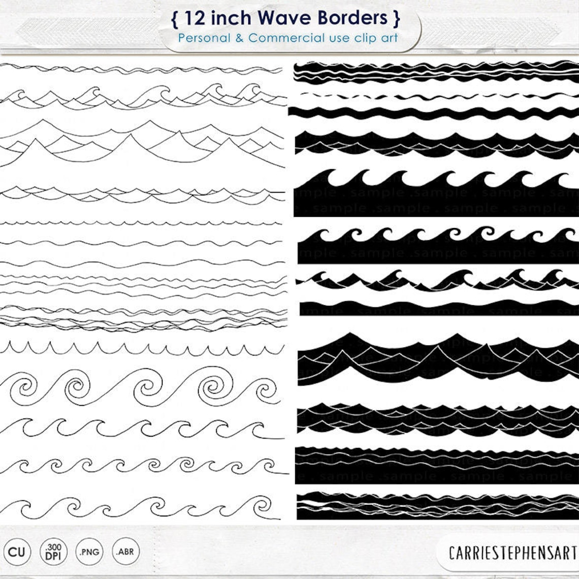 Wave Border Clipart, Water Border Image, Beach Digital Art, Instant ...