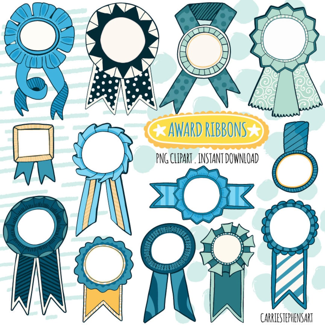 Blue Award Ribbon Clipart Graphics, Instant Download Winner Label Clip ...