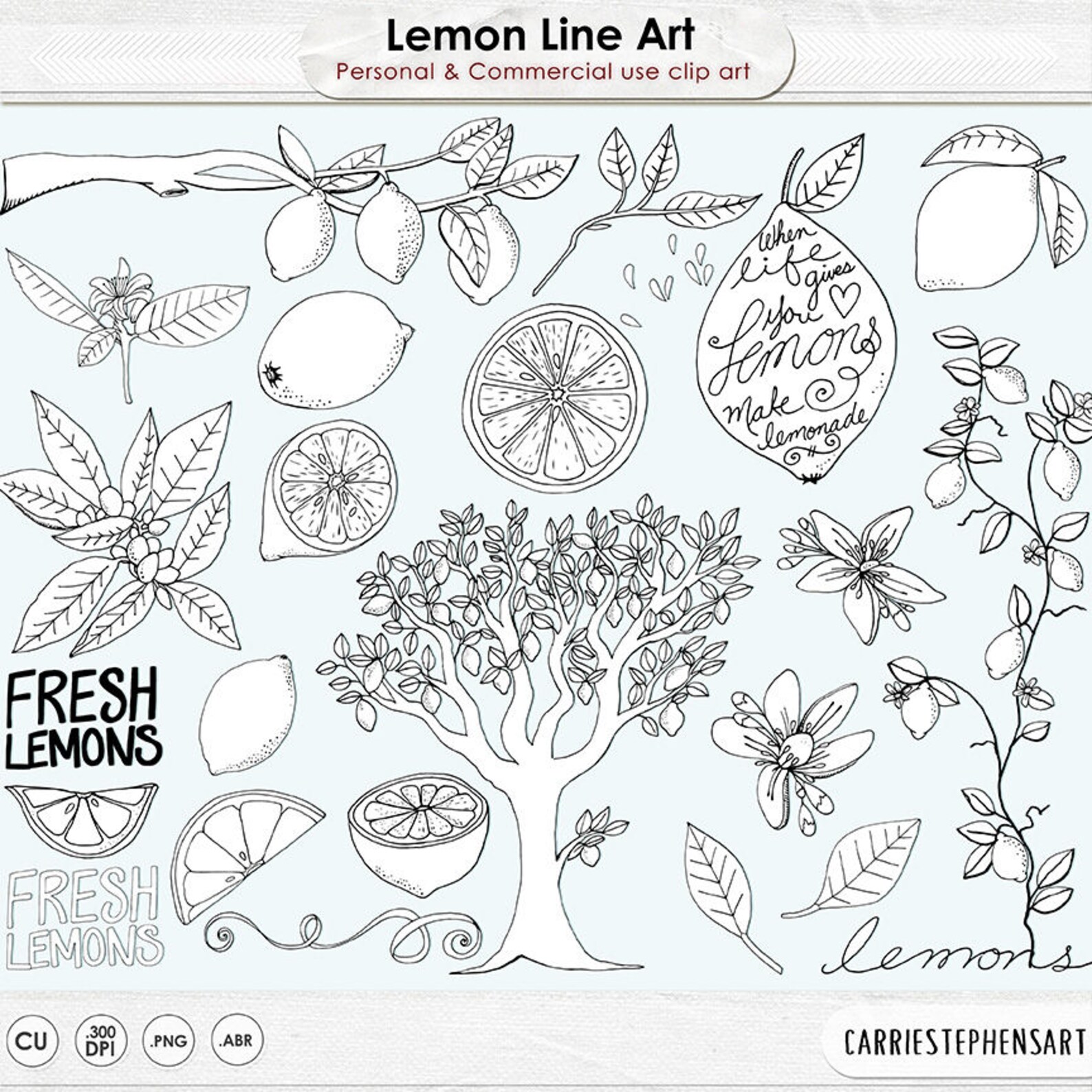 Fresh Lemon Digital Stamps Lemon Tree Line Art & Silhouettes - Etsy