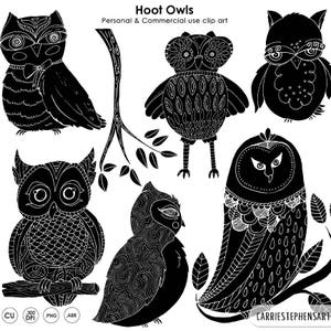 Cute Owl Doodle Clipart, Black Lineart Images, Hand-drawn PNG Digital ...