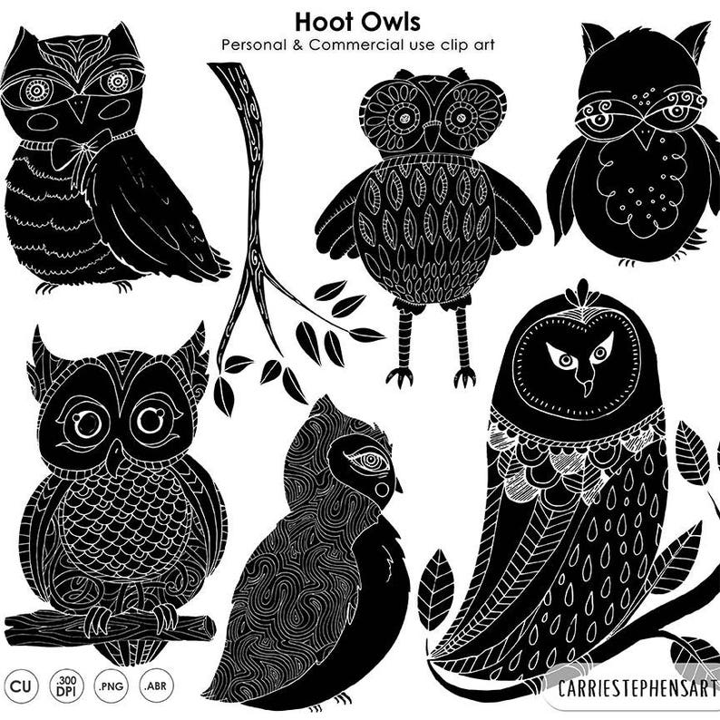 Cute Owl Doodle Clipart Black Lineart Images Hand-drawn PNG - Etsy