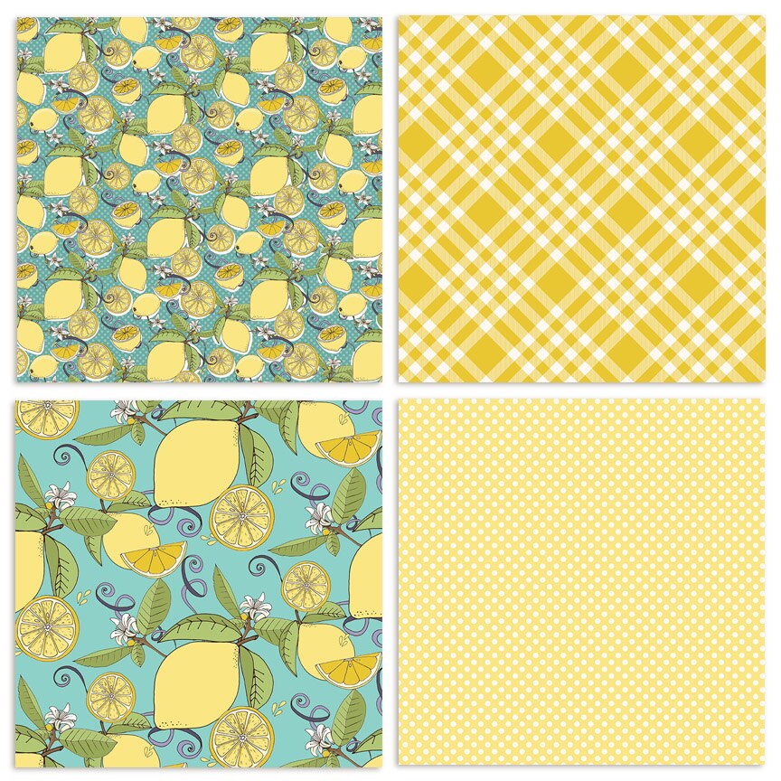 Lemon Digital Paper Blue Gingham Polkadot Yellow Patterned - Etsy Canada