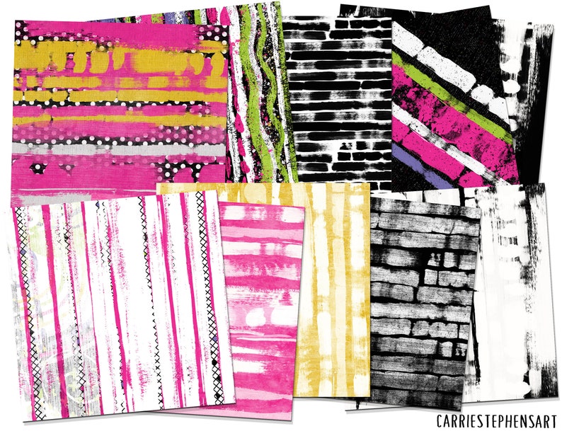 Painted Stripe Digital Paper, Vivid Basics Scrapbook Background, Funky ...