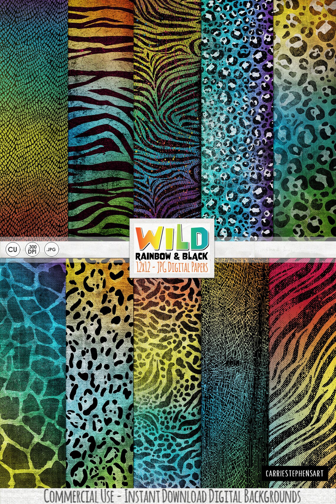 Rainbow Leopard Pattern Digital Paper Animal Print Background | Etsy