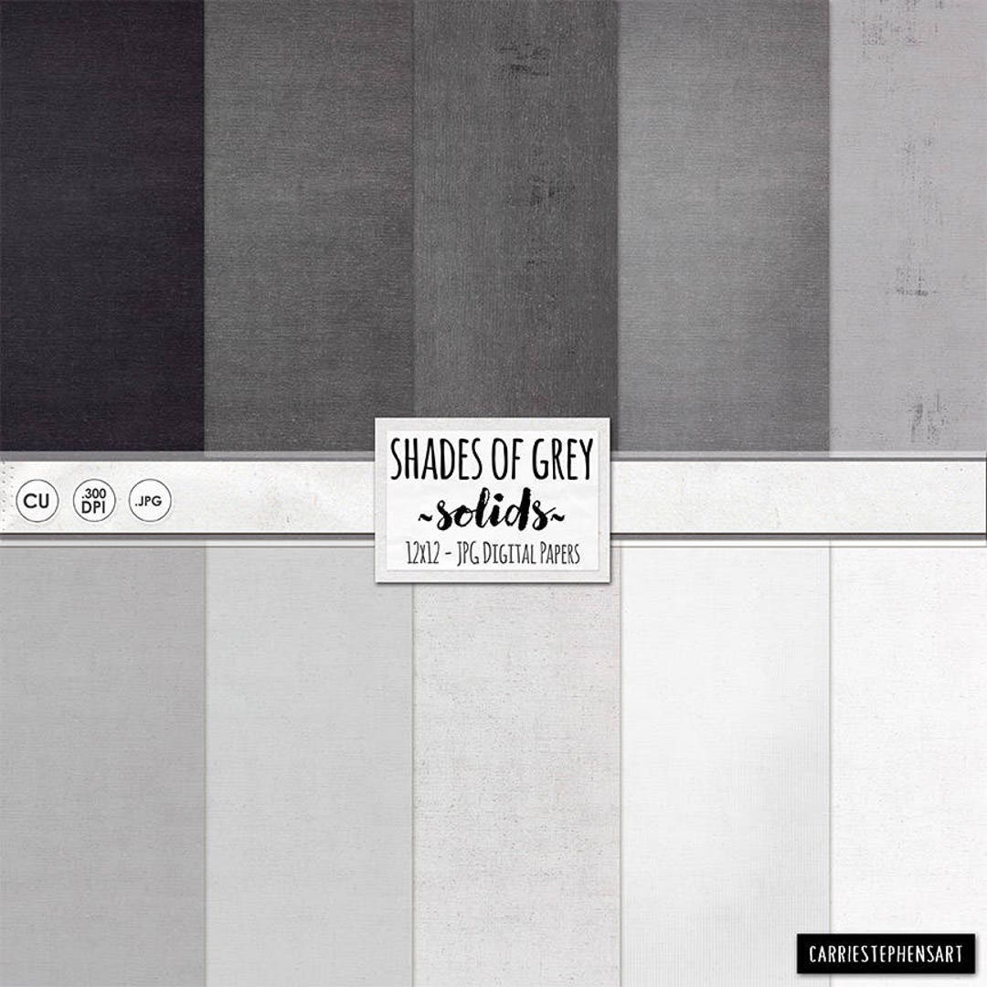 Shades of Gray Printable Digital Paper, Solid Cardstock Backgrounds ...