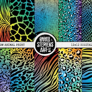 Wild Animal Print Digital Paper, Exotic Rainbow Leopard Pattern ...
