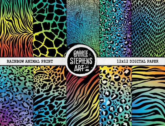 Wild Animal Print Digital Paper, Exotic Rainbow Leopard Pattern ...