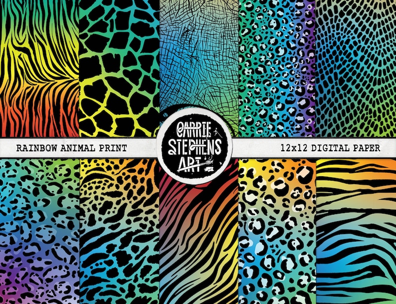 Wild Animal Print Digital Paper Exotic Rainbow Leopard | Etsy
