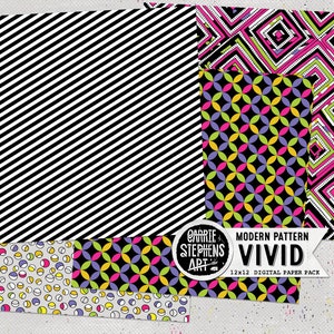 Modern Geometric Pattern Scrapbook Paper, Vivid Pink Digital Background ...