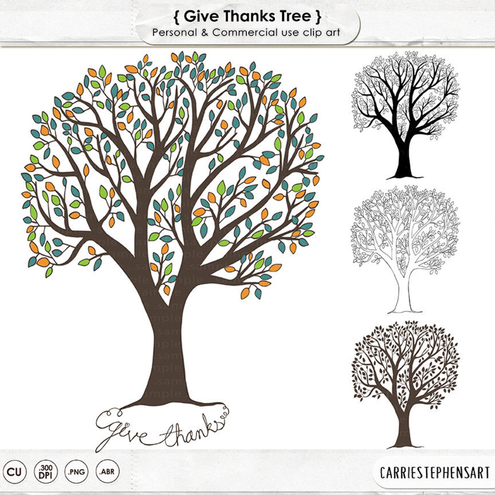 Thanksgiving Clip Art, Thankful Tree Graphic, Thanks Giving Lineart ...