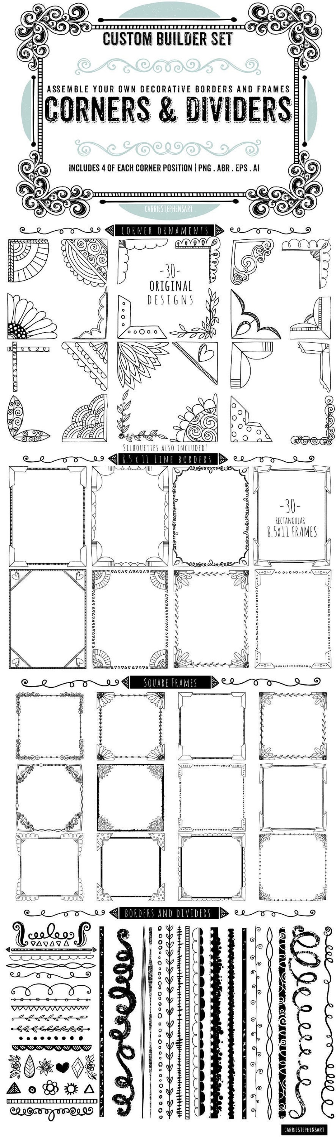 200+ Borders Clip Art Set, Decorative Divider Graphics | Page Border ...