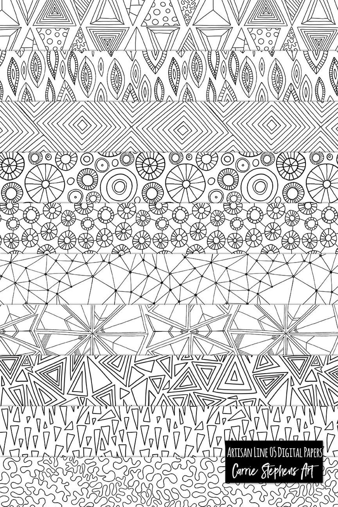 Doodle Digital Paper, Black & White Geometric Pattern Backgrounds ...