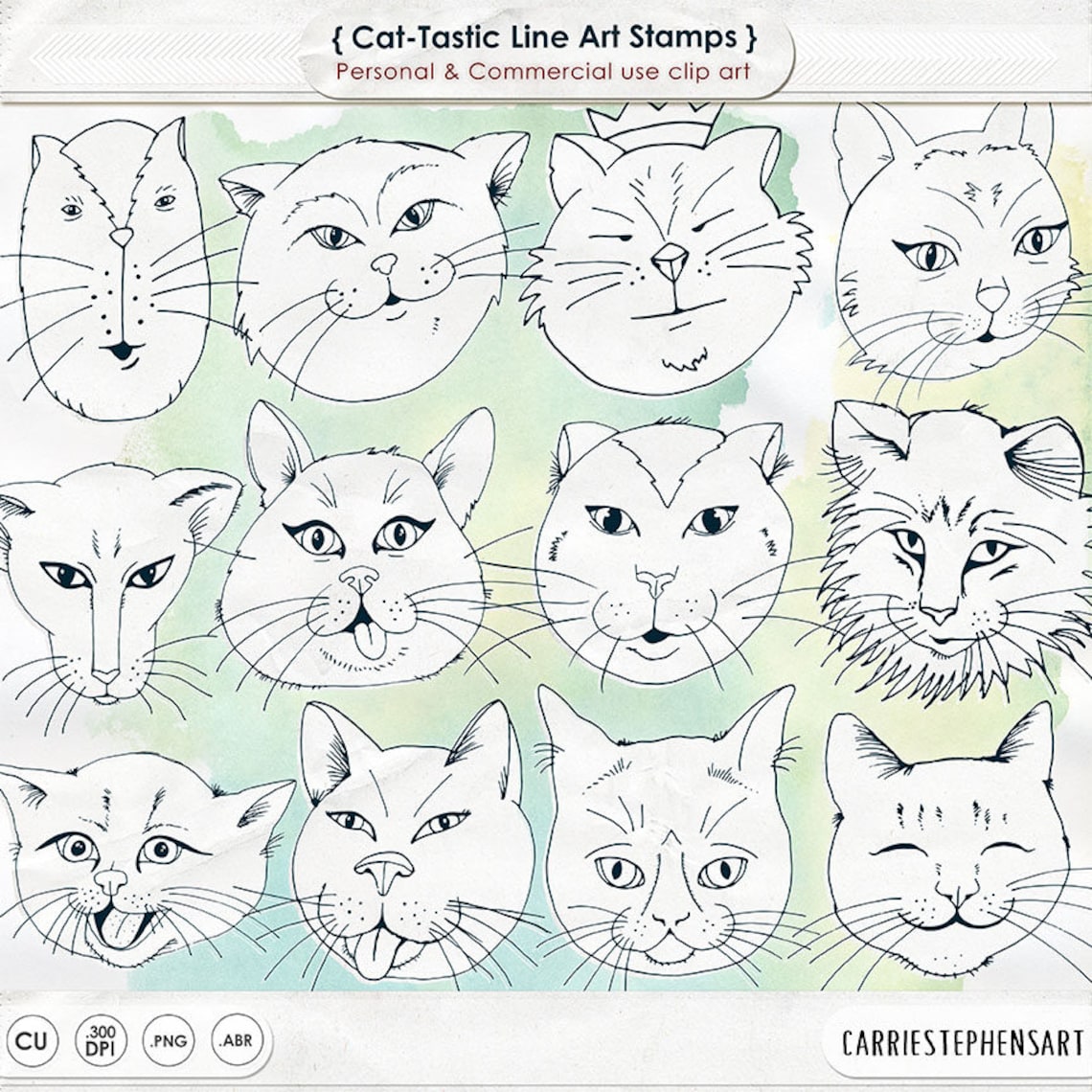 Cat Faces Line Art Printable Cat Digital Stamps Kitty - Etsy