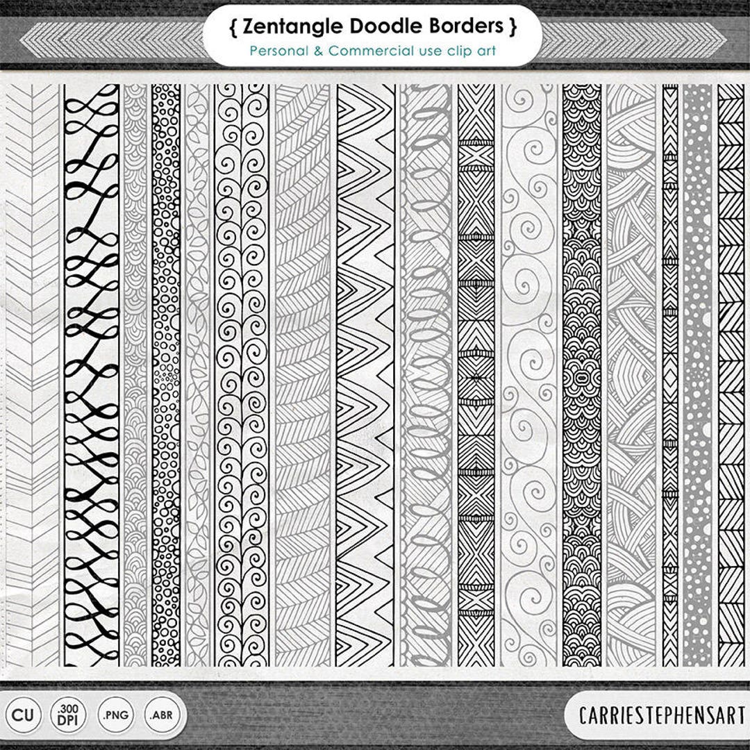 Zen Doodle Border Clipart Download, Printable Digital Stamps, Tribal ...