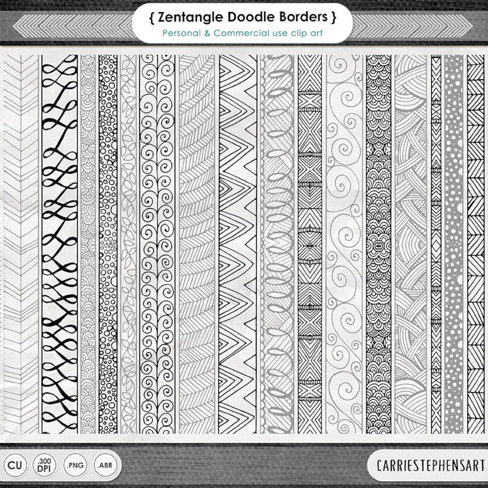 Zen Doodle Border Clipart Download Printable Digital Stamps | Etsy