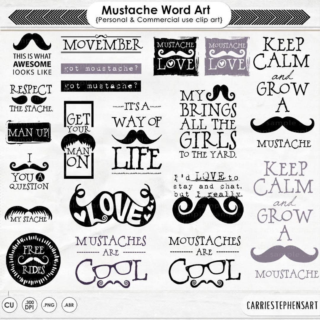Mustache Word Art, Hipster Clipart, Moustache Quote, Movember Scrapbook ...