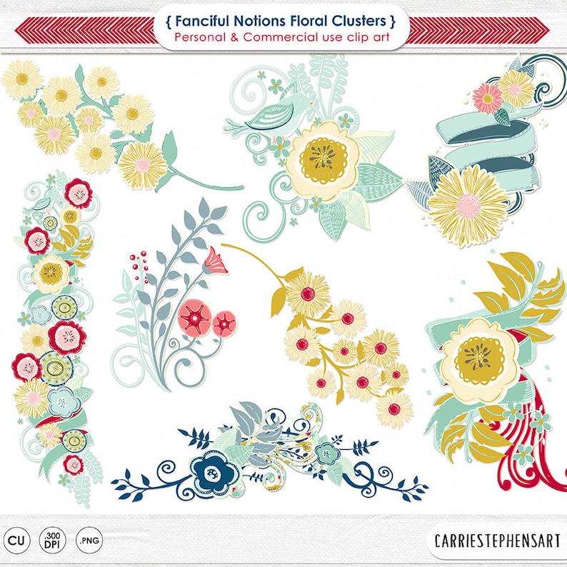 Floral Clip Art Clusters Flower Bouquet Logo Design Element - Etsy